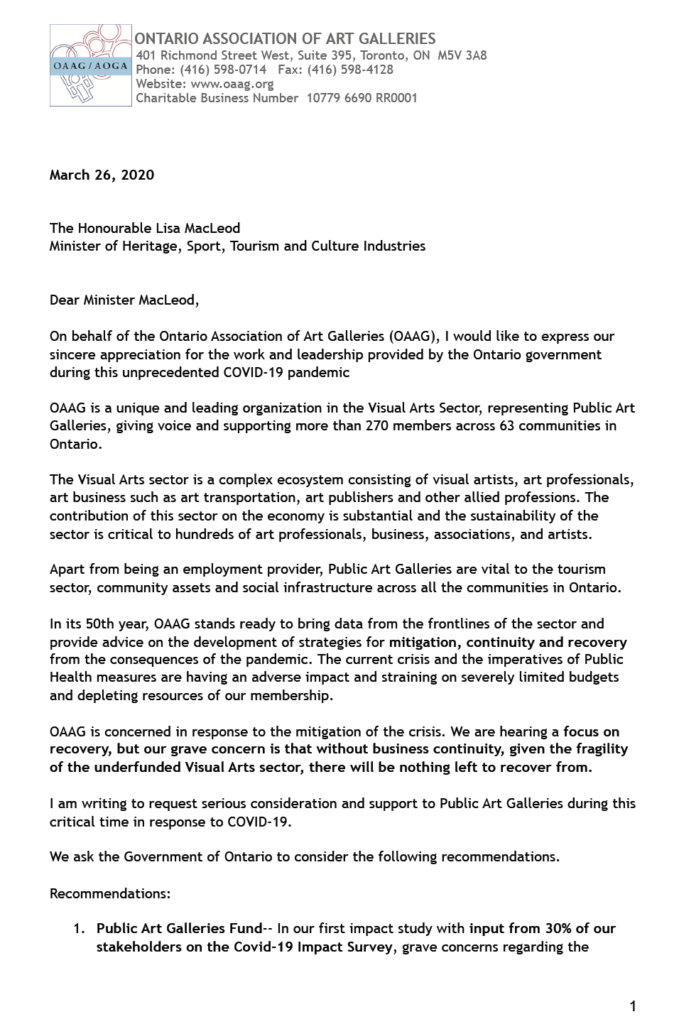 ADVOCACY: Letter to the Honourable Minister MacLeod - Galeries Ontario ...